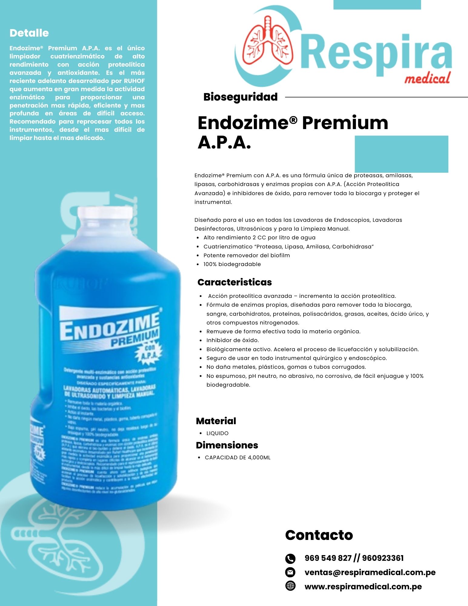 Endozime® Premium A.P.A. x 500ml_RUHOF - Respira Medical - Equipos Médicos